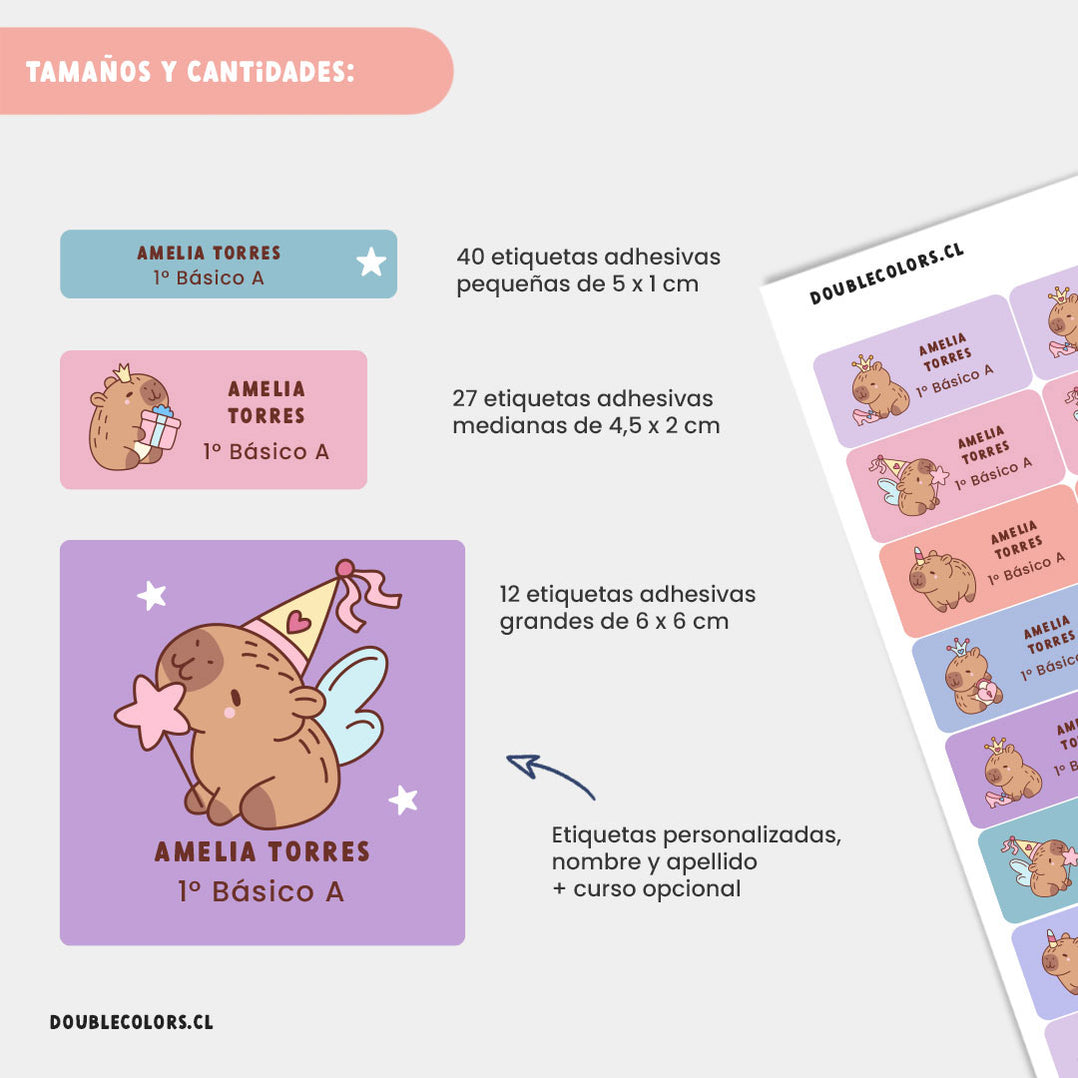 Etiquetas escolares "Princesas capibara" — DoubleColors